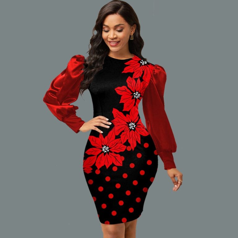 Elegant Puff Sleeve Bodycon Dress – Gothic Honey